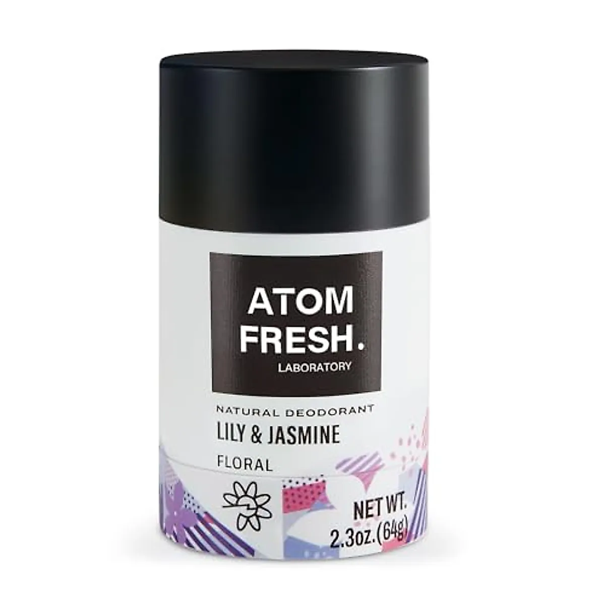 Atom Fresh Lab Natural Deodorant, Long-Lasting Odor Control, Solid Stick, Aluminum Free, Baking Soda Free and Skin Safe, 2.3 Oz (Lily & Jasmine)