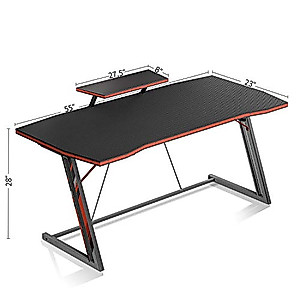 DESINO Gaming Desk 55 inch PC Computer Desk, Home Office Desk Gaming Table Z Shaped Gamer Workstation with Cup Holder and Headphone Hook, Black