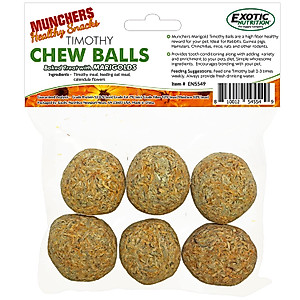 Munchers Marigold & Timothy Chew Balls - Healthy Natural Hay & Flower Chew Treat - Guinea Pigs, Hamsters, Rabbits, Degus, Prairie Dogs, Chinchillas, Squirrels, Opossums, Rats, Gerbils & Small Pets