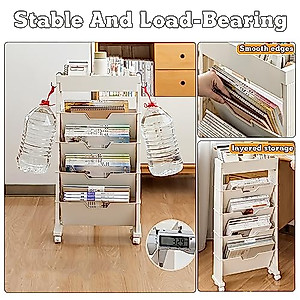 GAGALU 6 Tier Mobile Bookshelf, Moveable Bookshelf Organizer with 360° Universal Wheel Movable Bookshelf Multilayer Capacity for Home, 6 Tier Floor Standing Bookcase Storage Organizer Rack,White