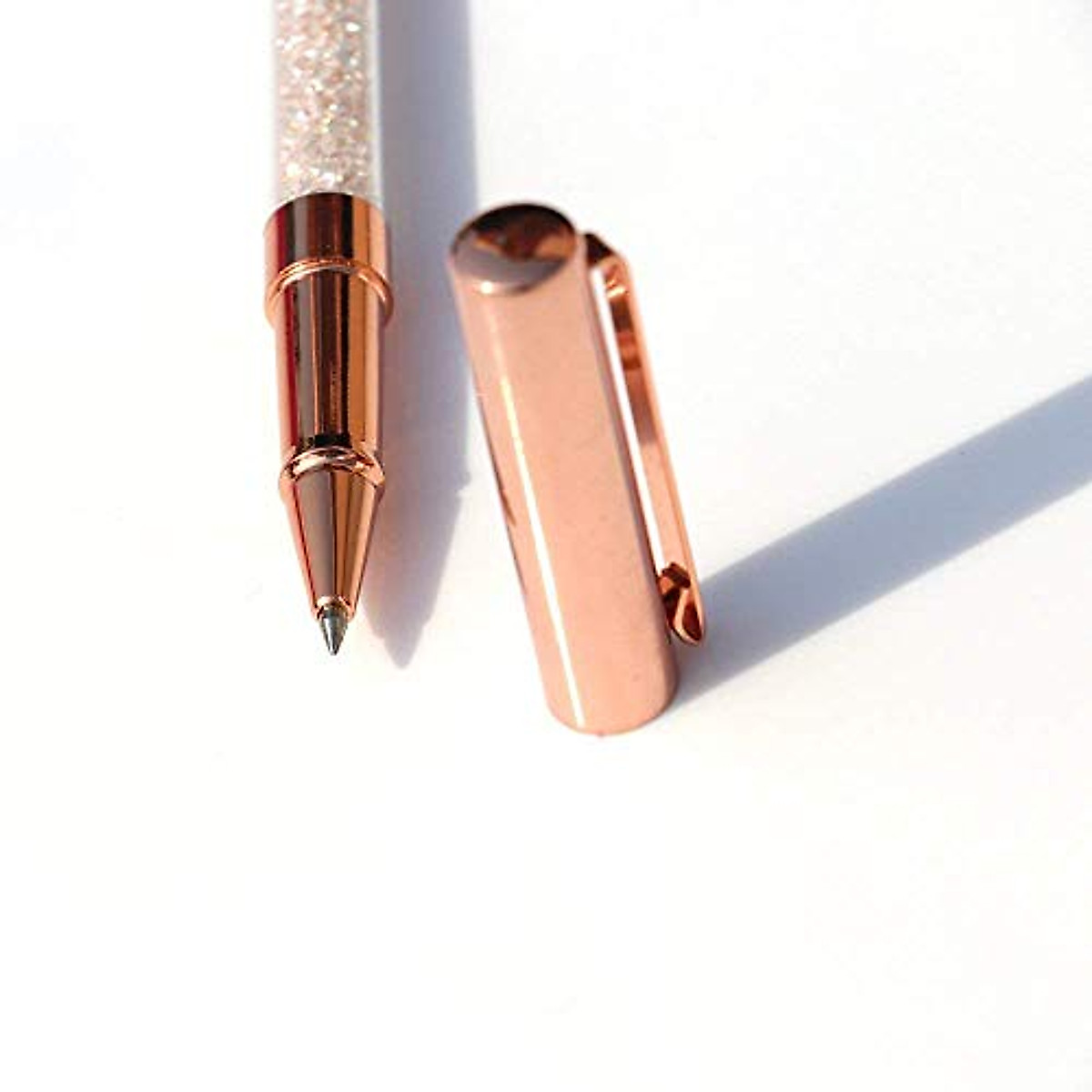 Rose Gold Pens, Roller Ball Gel Ink Pen Black Ink Fine Point Pens for Women Christmas X-mas Gift Supplies with 3 Extra Refills