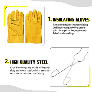 Mardatt 3 Pcs Professional Grade Crucible Kit, 16'' and 10 '' Stainless Steel Crucible Tongs with Heat Resistant Safety Melting Furnace Gloves, Metal Refining Casting Tool for Laboratory and Industry