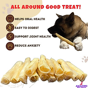 Amazing Dog Treats - Large Collagen Stick - (12 Inch - 4 Count) - Collagen Beef Cheek Rolls for Dogs - 100% Pure Collagen Sticks for Dogs - No Hide Bones for Dogs