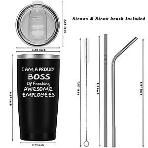 Cosictic I Am A Proud Boss Of Freaking Awesome Employees Travel Tumbler, Funny Birthday Bosses Day Gift for Men Boss Manager Director Leader, 20 Oz Insulated Stainless Steel Tumbler with Lid, Black
