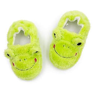 Effeltch Toddler Girls Fuzzy Slippers Unicorn Tie Dye Fluffy Sandals Cartoon Cute Warm Cozy Plush Slip on Kids House Slippers (Green Frog, 5)