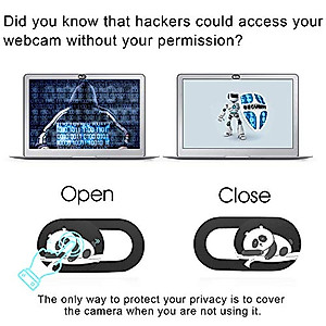 SIREG Webcam Cover Slide Ultra Thin - Web Camera Cover fits Laptop,Tablet,Computer, PC, Smartphone, Protect Your Privacy and Security,Strong Adhesive (Panda-Black & 3 Pack)