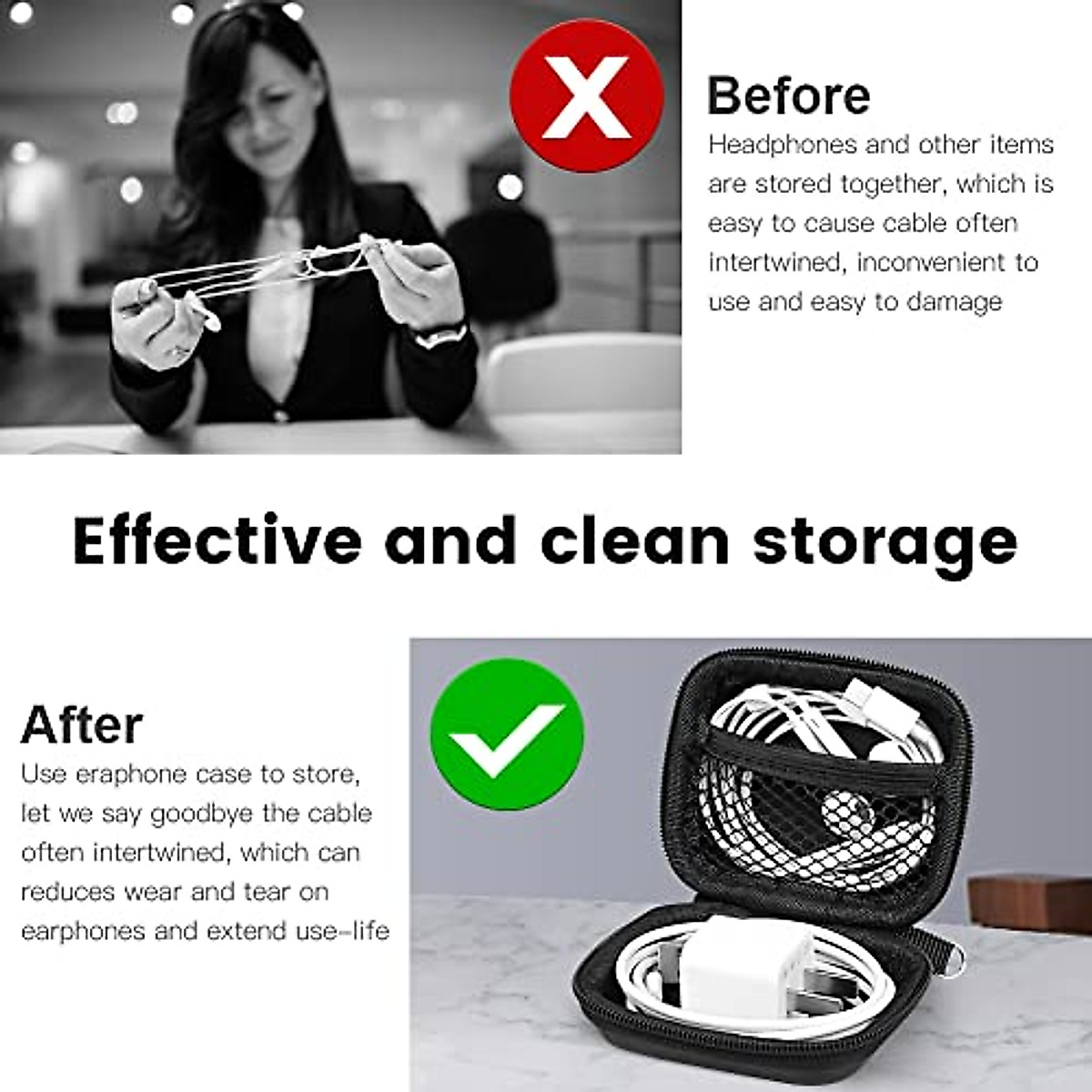 RISETECH Earbud Case Earphone Carrying Case Hard EVA Headphone Storage Bag Small Zipper Pouch Compatible with Beats Fit Pro, urBeats3, Bose Soundsport, EarPods, AirPods, Sony Earbuds -with Carabiner