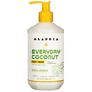 Alaffia Everyday Coconut Face Cream, Skin Care with Virgin Coconut Oil, Moisturizer for Firmness & Elasticity, Helps Reduce the Appearance of Lines & Wrinkles, Purely Coconut, 12 Fl Oz