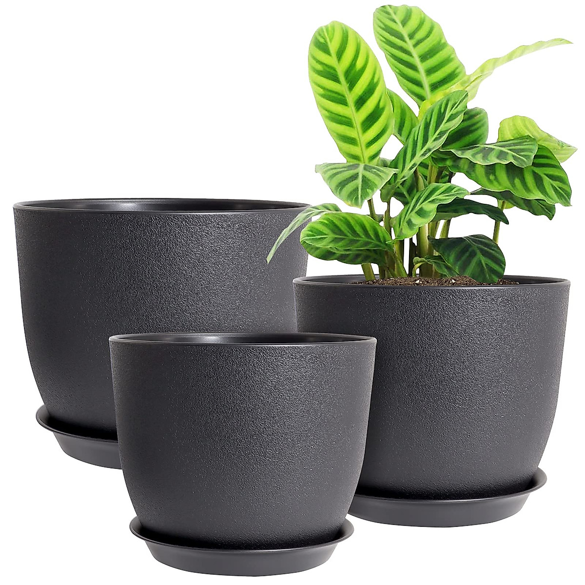 UOUZ 12/10/9 Large Modern Plant Pots, Plastic Planters with Drainage ...