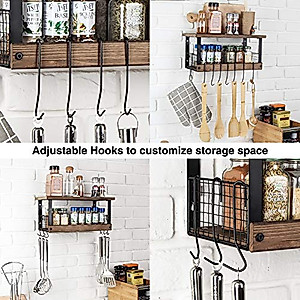 J JACKCUBE DESIGN Wall Mount Rustic Wood Floating Shelf, Coffee Mug Rack with 8 Hooks, 2 Tier Hanging Storage Shelves for Kitchen, Bathroom, and Living Room - MK455A
