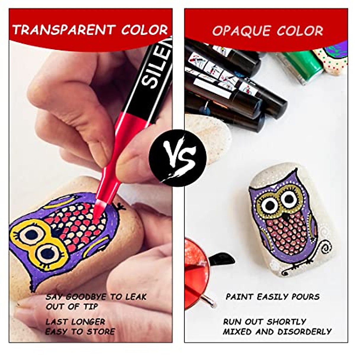 SILENART Paint Pens for Rocks. Acrylic Paint Pens Paint Markers for Wood, Canvas, Mentol, Plastic, Glass, Fabric. Set of 12 Paint Markers Fine Tip, Including Portable Bag