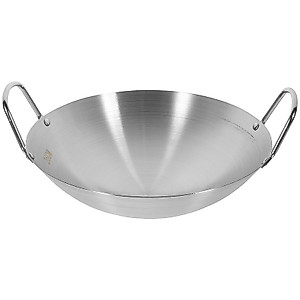 BESTonZON 10 inch Stainless Steel Wok, Dual Handled Wok Round Bottom Wok Traditional Style Frying Pan Cooking Pot for Kitchen Restaurant Home, 26cm Wok