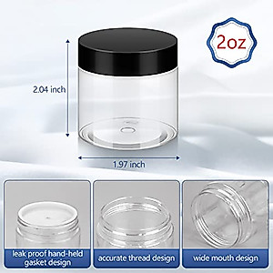 BonyTek Household 2oz Plastic Jars with Lids, 10 Pack BPA Free, Reusable, Refillable Transparent Cosmetic Containers for Bath Salts, Cosmetics, Powders, Beauty Product and Small Accessories