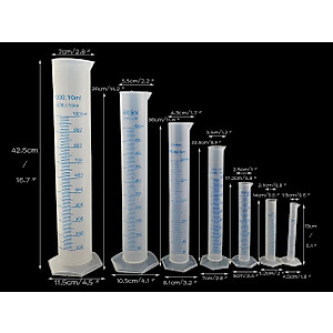 Plastic Transparent Blue Line Liquid Graduated Measuring Cylinder Lab Test Tube 10ml /25ml /50ml /100ml/ 250ml /500ml / 1000ml Pack Of 7