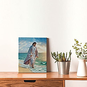 Jesus Christ Walking on the Beach Poster Catholic Canvas Print Christian Wall Art Bedroom Bathroom Wall Decor God Pictures Home Life Decoration 8x10 Inches