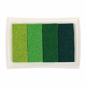 ESSISH Inkpad Craft Multi Gradient Green 4 x Colors Ink Stamp Pad Oil Based with 6 Assorted Wooden Rubber Stamp