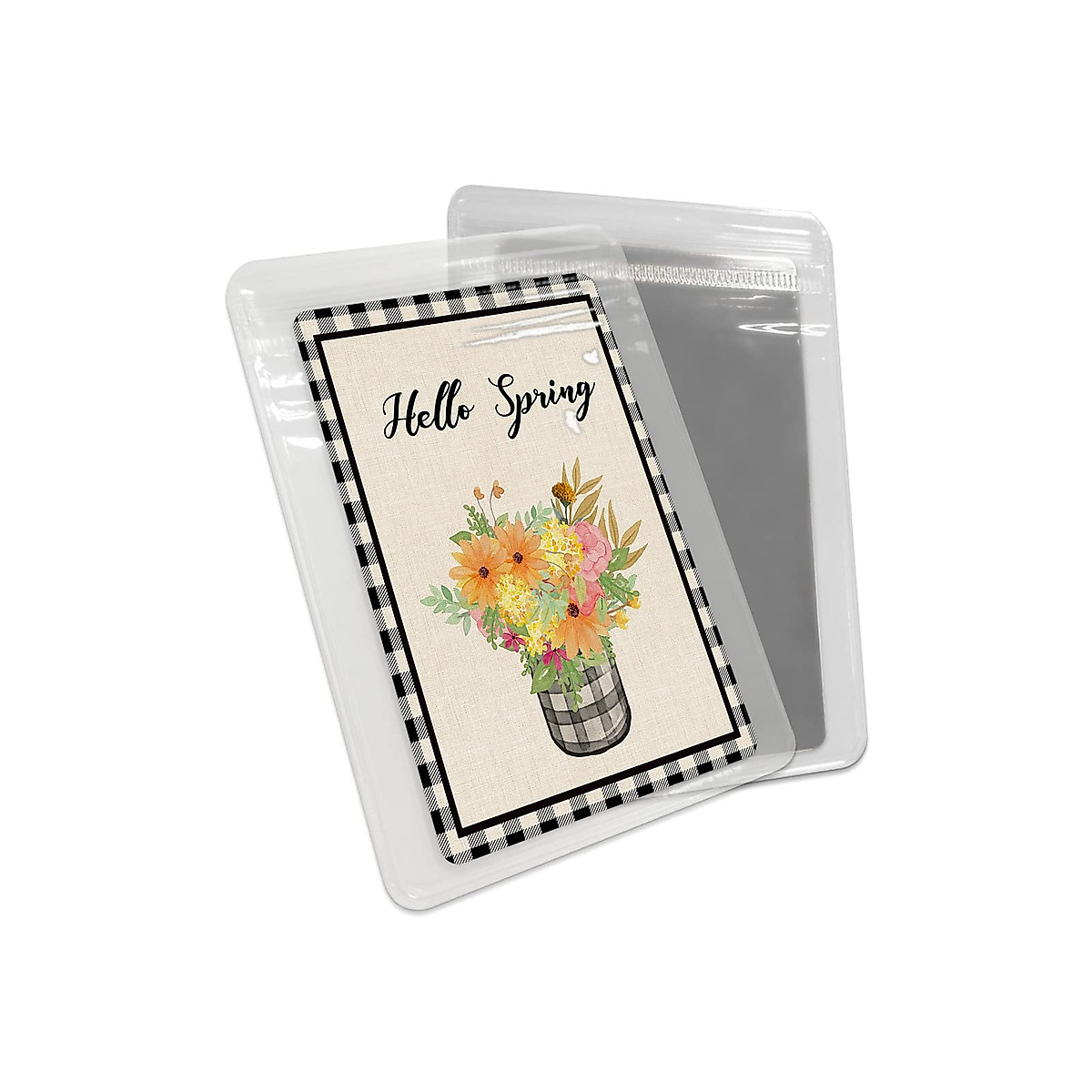 Carosoffe Hello Spring Small Compact Mirror for Purse, Daisy Hydrangea Flower Retro Burlap Plaid Travel Makeup Mirror for Women Men, Rectangular Handheld Compact Pocket Mirror 2 PCS