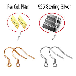 925 Sterling Silver Earring Hooks, 80 PCS/40 Pairs Ear Wires Fish Hooks, 240pcs Hypoallergenic Earring Making kit with Jump Rings and Clear Silicone Earring Backs Stoppers