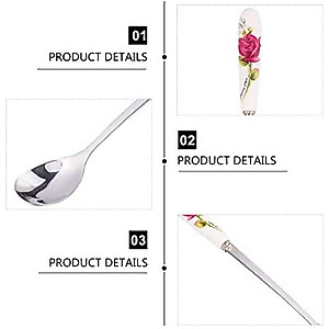 Aiptosy 6 Pack Stainless Steel Coffee Spoon Ceramic Handle Teaspoon Sugar Spoon Ice Cream Desert Spoon Stirring Soup tableware