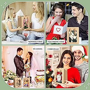 50 Pcs Paper Gift Bags with Transparent Window Kraft Shopping Bags with Handles 9.8 x 7.1 x 5.1 in Clear Gift Bags Small Transparent Window Bag for Valentine's Day Present Festival Party (Brown)