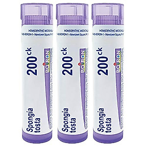 Boiron Spongia Tosta 200ck Homeopathic Medicine for Dry, Barking Cough - Pack of 3 (240 Pellets)