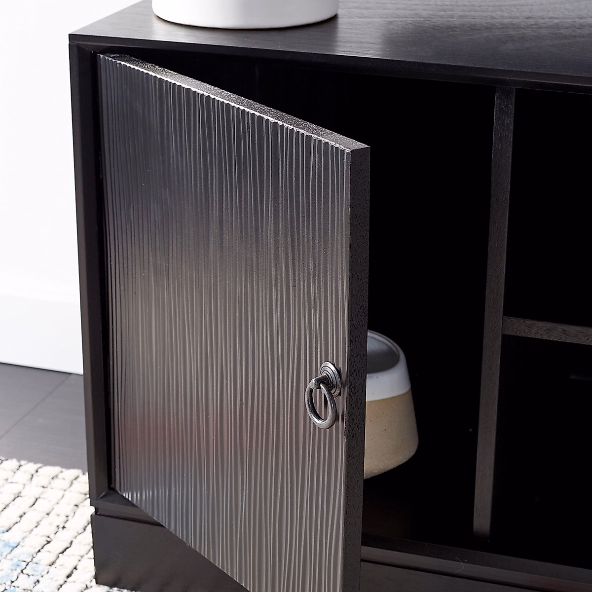 SAFAVIEH Home Collection Aliyah Black 2-Door 1-Shelf Entertainment Media Stand up to 55" Flatscreen TV