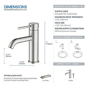 KIBI F201 Stainless Steel Single Handle Bathroom Sink Faucet with Pop-Up Drain, High Arc Spout | Corrosion-Resistant with Smooth Operation and Steady Water Flow | Brushed Nickel Finish