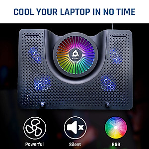 KLIM Nova RGB Laptop Cooling Pad - New - Gaming Laptop Cooler with Phone Holder - Quiet Laptop Stand with Fan - Compatible up to 17"- Ventilador para Laptop - 5-Year Warranty - Mac PS5 PS4 Xbox One