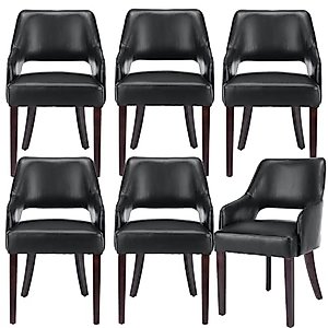 chairus Modern Dining Chairs Set of 6 PU Leather Living Room Chairs with Open Back and Wood Legs Comfy Upholstered Side Chair for Kitchen/Restaurant/Bedroom, Black