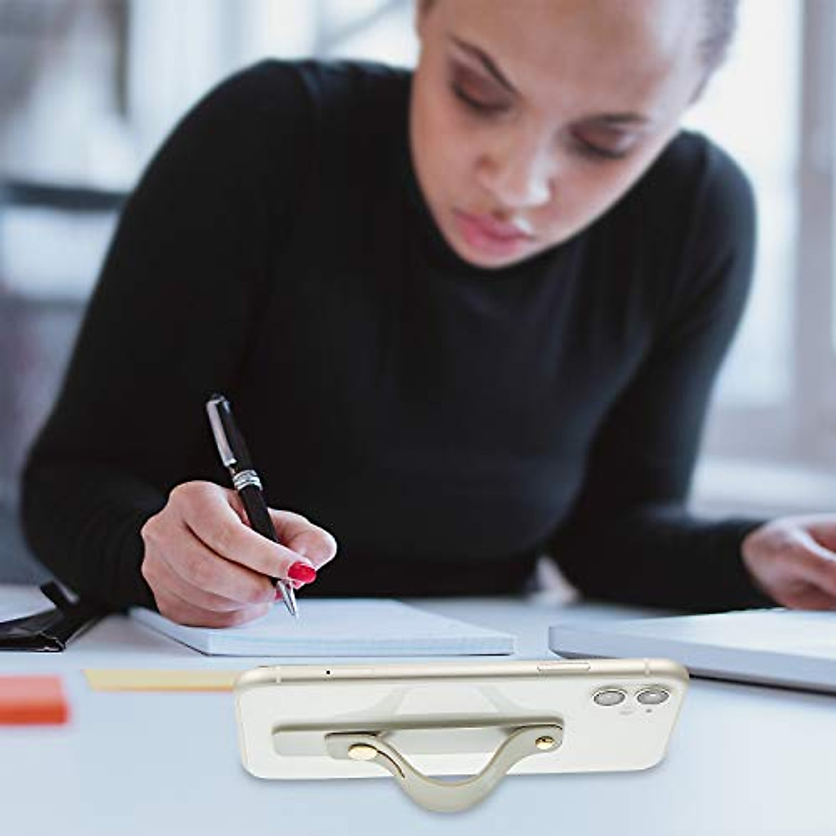 6 Pieces Phone Finger Grip Portable Telescopic Finger Strap Bracket Silicone Mobile Phone Ring Stand Phone Grip Finger Strap for Most Mobile Phones (Orange, Blue, Purple, Black, White, Gray)