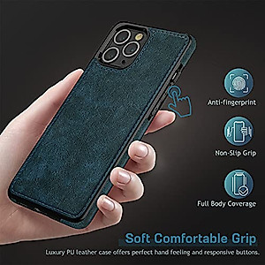 LOHASIC for iPhone 13 Pro Max Case, Slim Leather Luxury Business PU Cover Non-Slip Grip Defender Bumper Shockproof Full Body Protective Phone Cases for iPhone 13 Pro Max 6.7" (2021) - Vintage Blue