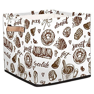 Strawberry Large Collapsible Storage Bins,Coffee Decorative Canvas Fabric Storage Boxes Organizer with Handles,Cube Square Baskets Bin for Home Shelves Closet Nursery Gifts