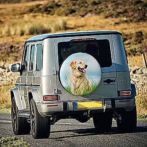Cute Labrador Dog Spare Tire Cover for Camper Waterproof Sun Rain Tire Protectors Covers for Trailer Camper RV Truck SUV Fits Tire Diameter 14-17 in