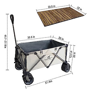SENOSUR HOME Beach Wagon Carts Heavy Duty Foldable Collapsible with Folding Table Cargo Net White