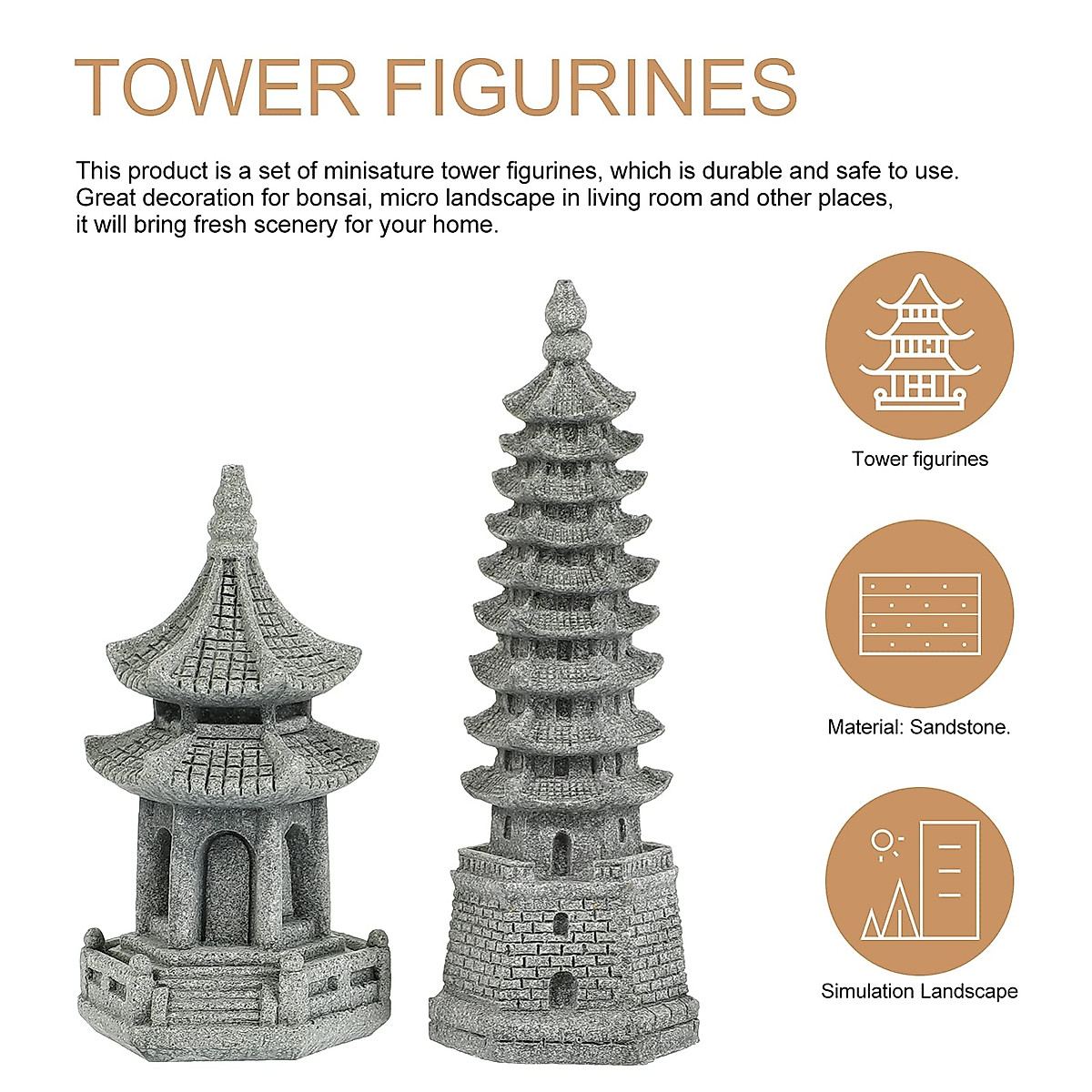 generic 2Pcs Miniature Pagoda Hexagon Figurines Mini Pagoda Statue for Garden Patio Bonsai Micro Landscape Decorations