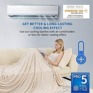 Auemtyn Cooling Blankets for Hot Sleepers,Throw Blanket with Double Side Enhanced Cooling Effect,Japanese Q-Max>0.5 Lightweight Breathable Summer Blankets for Bed, Couch,Sofa(60"x80",Beige)