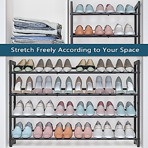 FAVOOSTY 4-Tier Expandable Shoe Rack, Adjustable Shoe Shelf Storage Organizer Space Saving Metal Free Standing Shoe Rack for Entryway Closet Doorway, Black