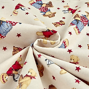 Flannel Tossed Cowboy Bears Ivory/Multi, Fabric by the Yard