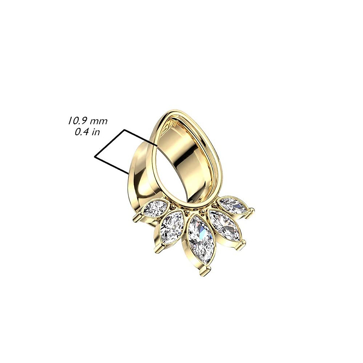 Pierced Owl 316L Stainless Steel 5 Marquise CZ Crystal Fan Tear Drop Shaped Double Flared Tunnel Plugs, Sold as a Pair (10mm (00GA))