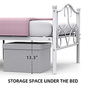 Amyove Curved Twin Size Metal Bed Frame with Storage for Kids, Platform Bed Frame with Headboard Footboard No Box Spring Needed White (Twin)