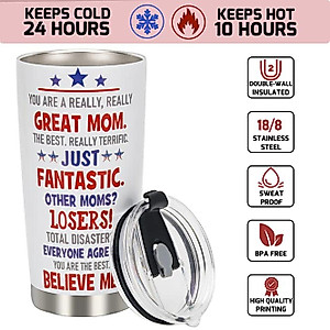 AREOK Mothers Day Gifts for Mom from Daughter Son, Best Mom Ever Gifts - Great Mom Mother Gifts, Mothers Day Birthday Tumbler Gift for Mom, 20 Oz Mom Tumbler Cup