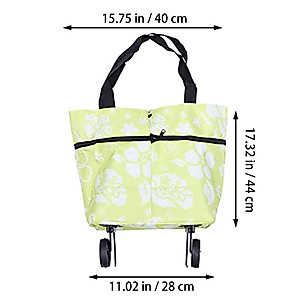 Grocery Cart on Wheels Wheeled Cart Folding Shopping Bag with Wheels,Collapsible Shopping Trolley Bags Shopping Cart(Green Leaves) Foldable Dolly Shopping Cart with Wheels