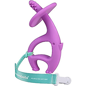 Mombella Baby Teething Toys for Babies 3 6 12 Months with Attachment to Clip on, Soft Silicone Teether Toys, 2 in 1 Elephant Teethers & Pre-Training Toothbrush, 9 Month Old Infant Chew Toys, Purple