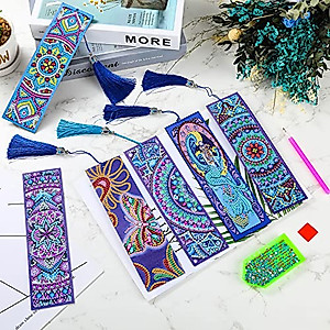 6 Pieces 5D Diamond Bookmark DIY Painting Bookmark Floral Beaded Bookmarks Leather Tassel Bookmark for DIY Making Arts Crafts Students Adults Graduation Birthday Embroidery (Elegant Style)
