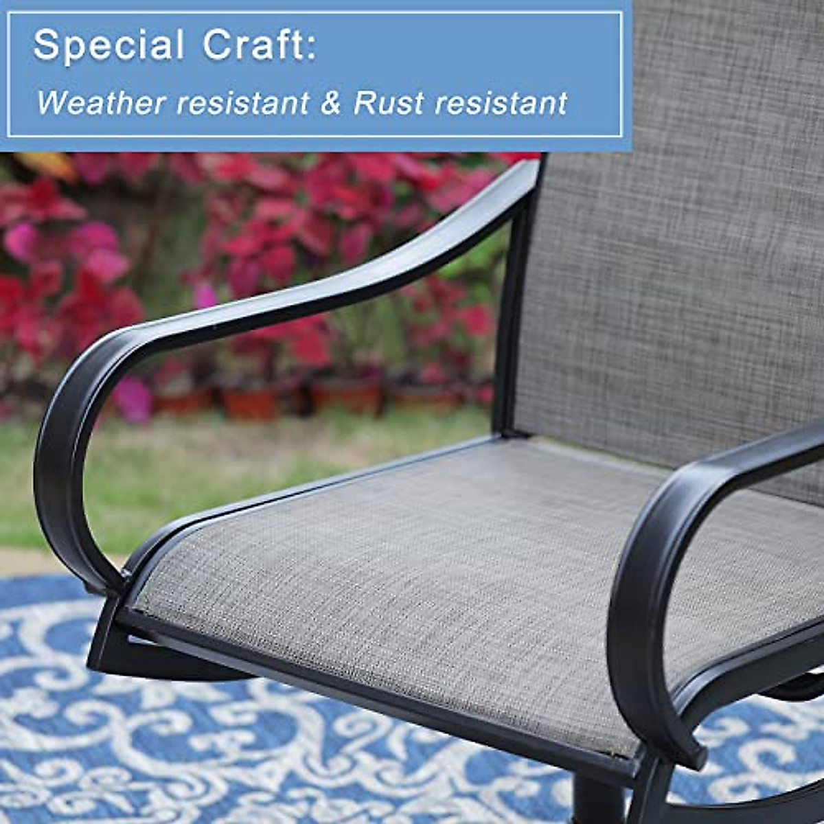 Sophia & William Patio Dining Set 7 Pieces Outdoor Furniture Table and Chairs Metal, 6 x Swivel Dining Chairs Textilene with 1 Wood Like Umbrella Table for Lawn Pool Garden Porch