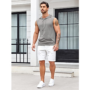 Makkrom Mens Workout Hooded Tank Tops Sports Training Sleeveless Gym Hoodies Bodybuilding Cut Off Muscle Shirts Grey