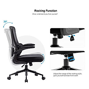 BRTHORY Office Chair Height-Adjustable Ergonomic Desk Chair with Self-Adaptive Lumbar Support, Breathable Mesh Computer Chair High Back Swivel Task Chair with Flip-up Armrests - Black