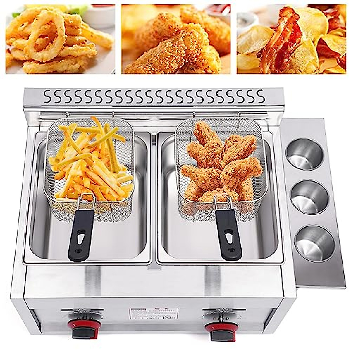 Gagalayong Commercial Countertop Gas Propane Deep Fryer，Dual Tanks Commercial LPG Gas Deep Fryer Stainless Steel with 2 Removable Baskets and Lids，Electric Countertop Fryer for Restaurant Kitchen（12L）