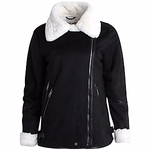 Steve Madden Women's Winter Coat - Faux Leather Moto Biker Jacket - Faux Shearling Lined Heavyweight Jacket for Women, S-XL, Size Medium, Black