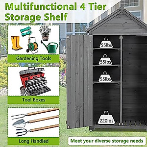 WEASHUME Wooden Outdoor Storage Cabinet with Waterproof Roof, Garden Wood Tool Shed with 3 Removable Shelves, Outside Storage Shed Patio Backyard Lawn,Grey